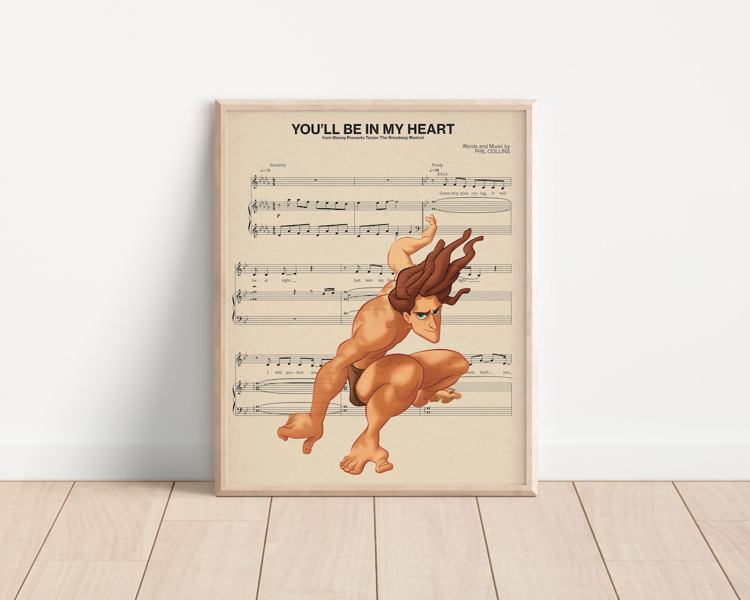 Tarzan Themed Music Sheet Art Print, Kids Movie Poster, Kids Room Decor ...