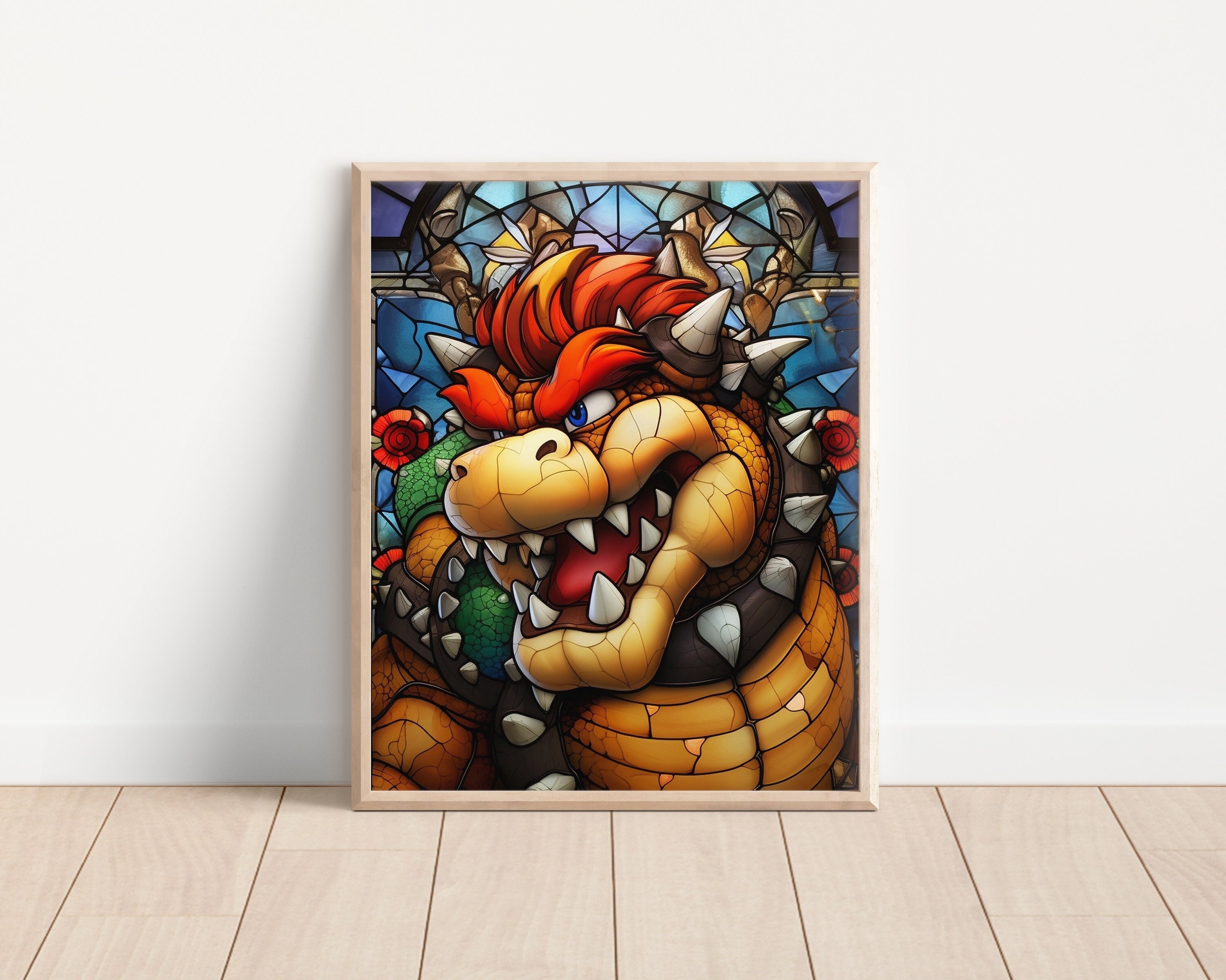 King Bowser Stained Glass Art Poster, King Koopa Art, Super Mario Art ...