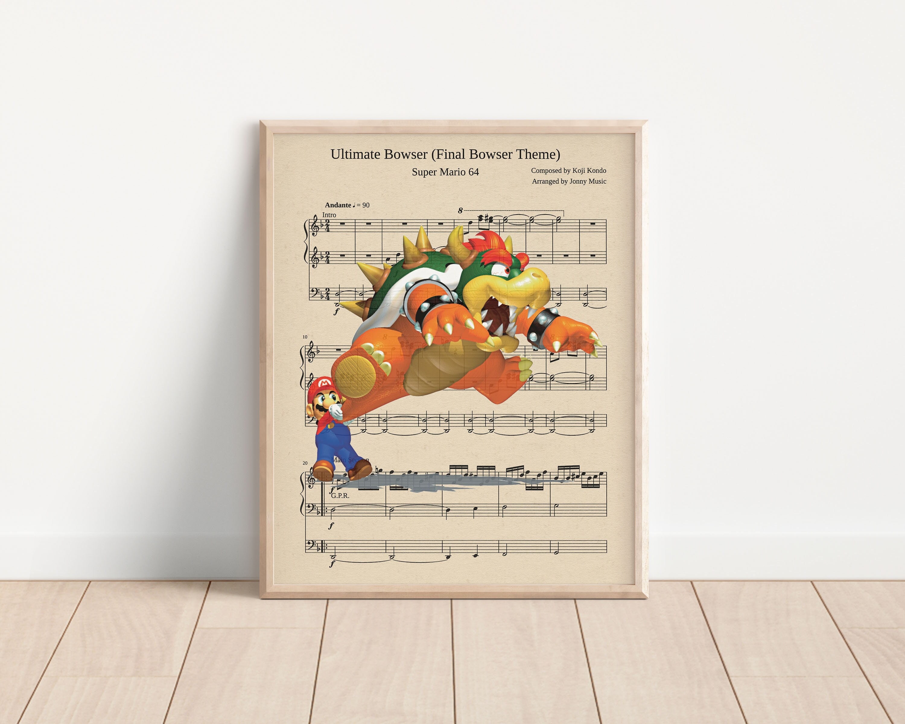 So Long King Bowser Themed Music Sheet Art Print, Super Mario 64 Art ...