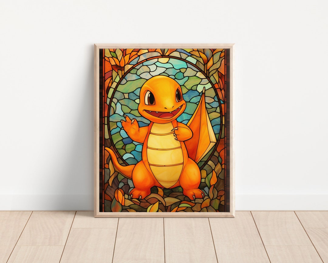 Charmander Inspired Stained Glass Print, Video Game Art, Pokemon Art ...