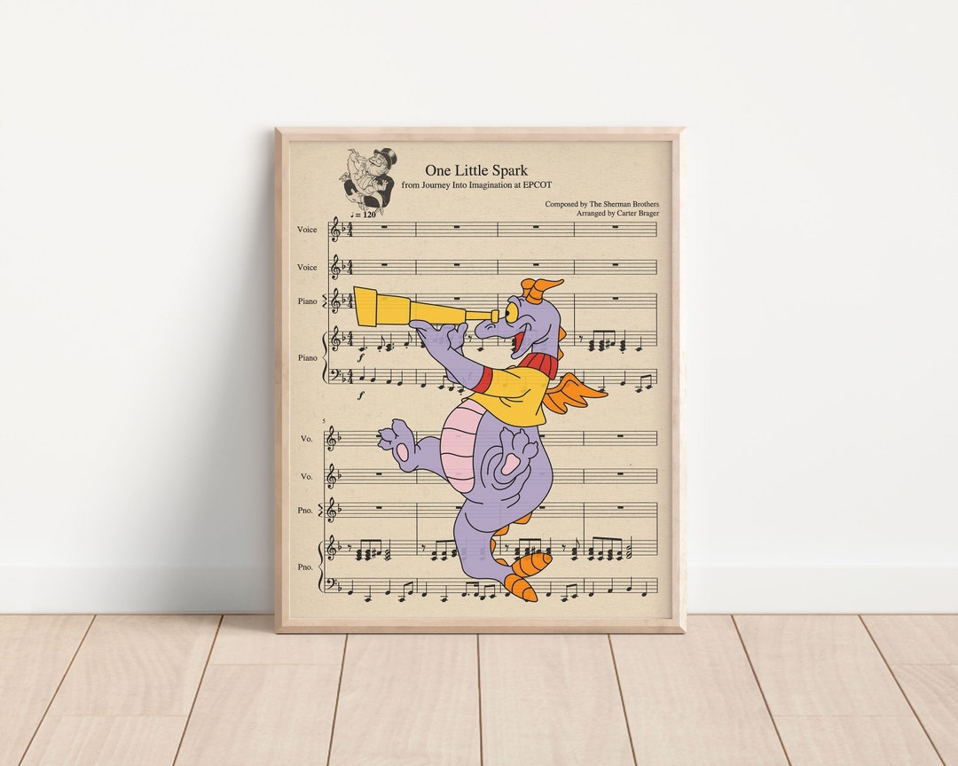 Figment Themed Music Sheet Art Print, One Little Spark Art Poster ...