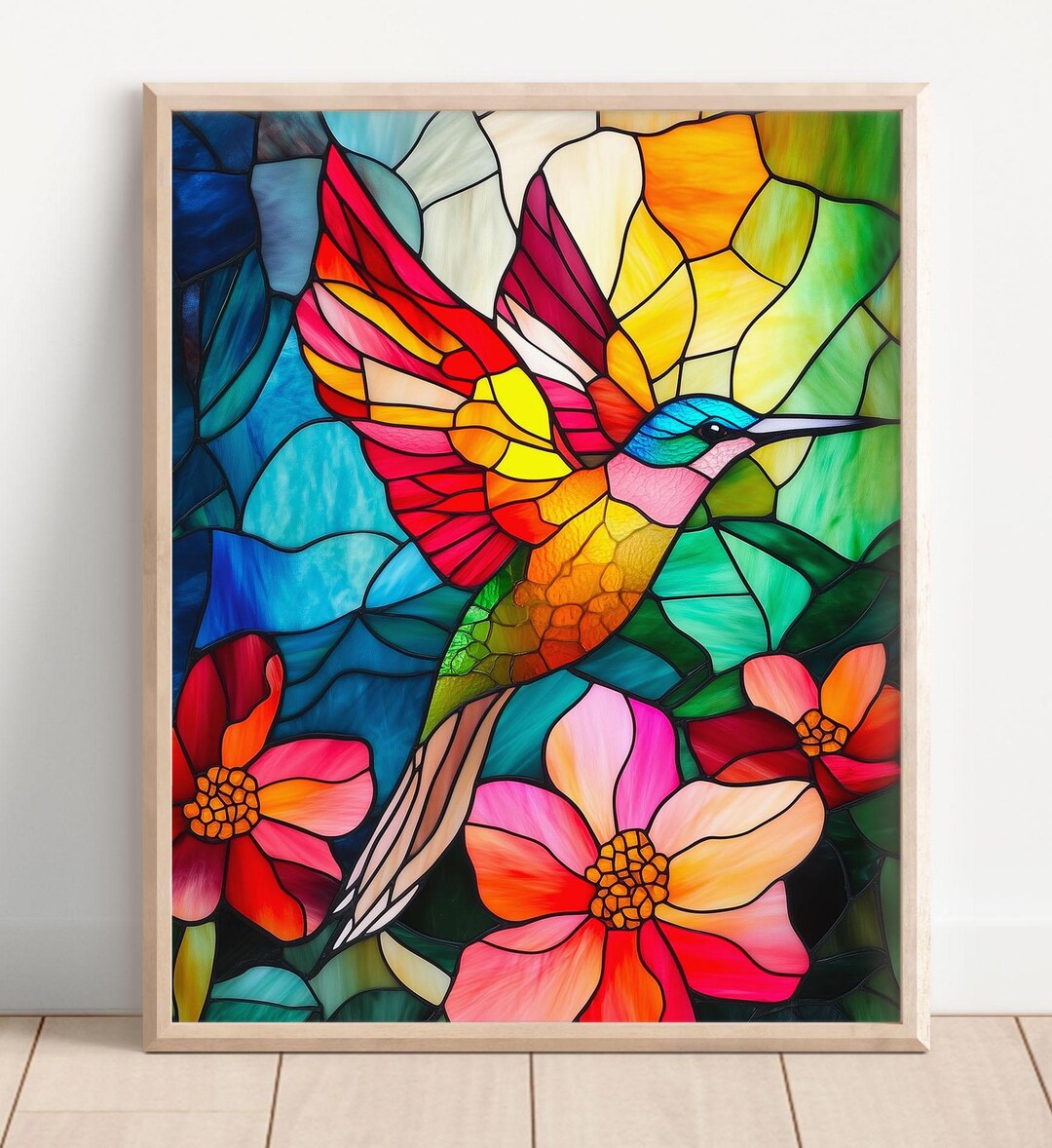 Stained Glass Bird With Flower Art, Digital Download, Fantasy Artwork ...