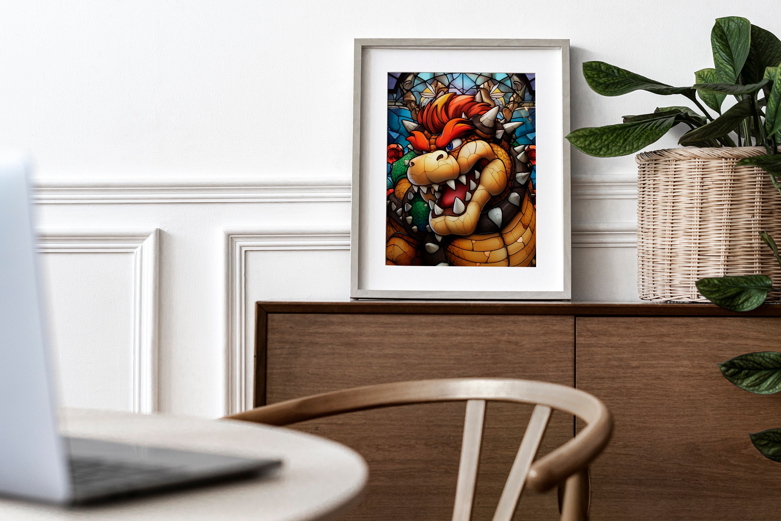 King Bowser Stained Glass Art Poster, King Koopa Art, Super Mario Art ...