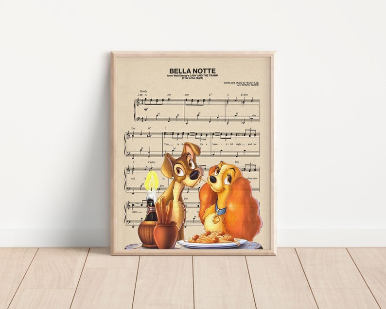Lady and the Tramp Themed Music Sheet Art Print, Art Movie Poster, Home ...