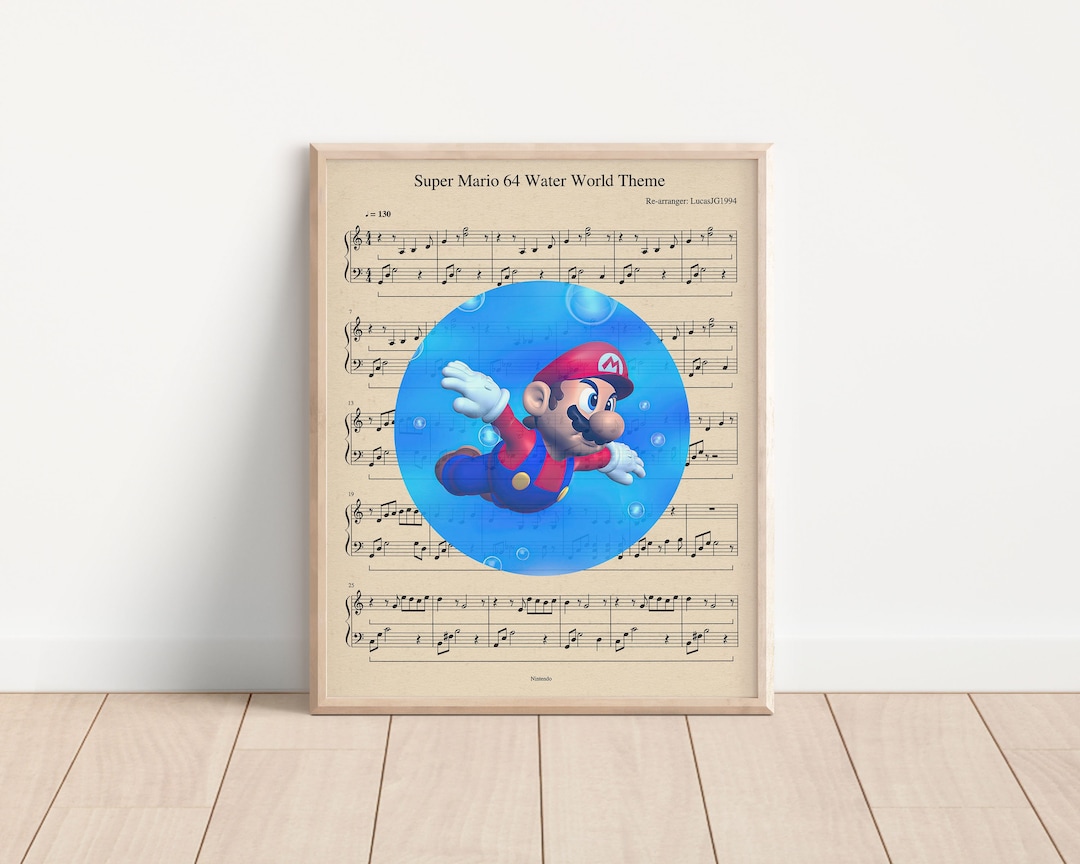 Super Mario Themed Music Sheet Art Print, Super Mario 64 Art, Mario ...
