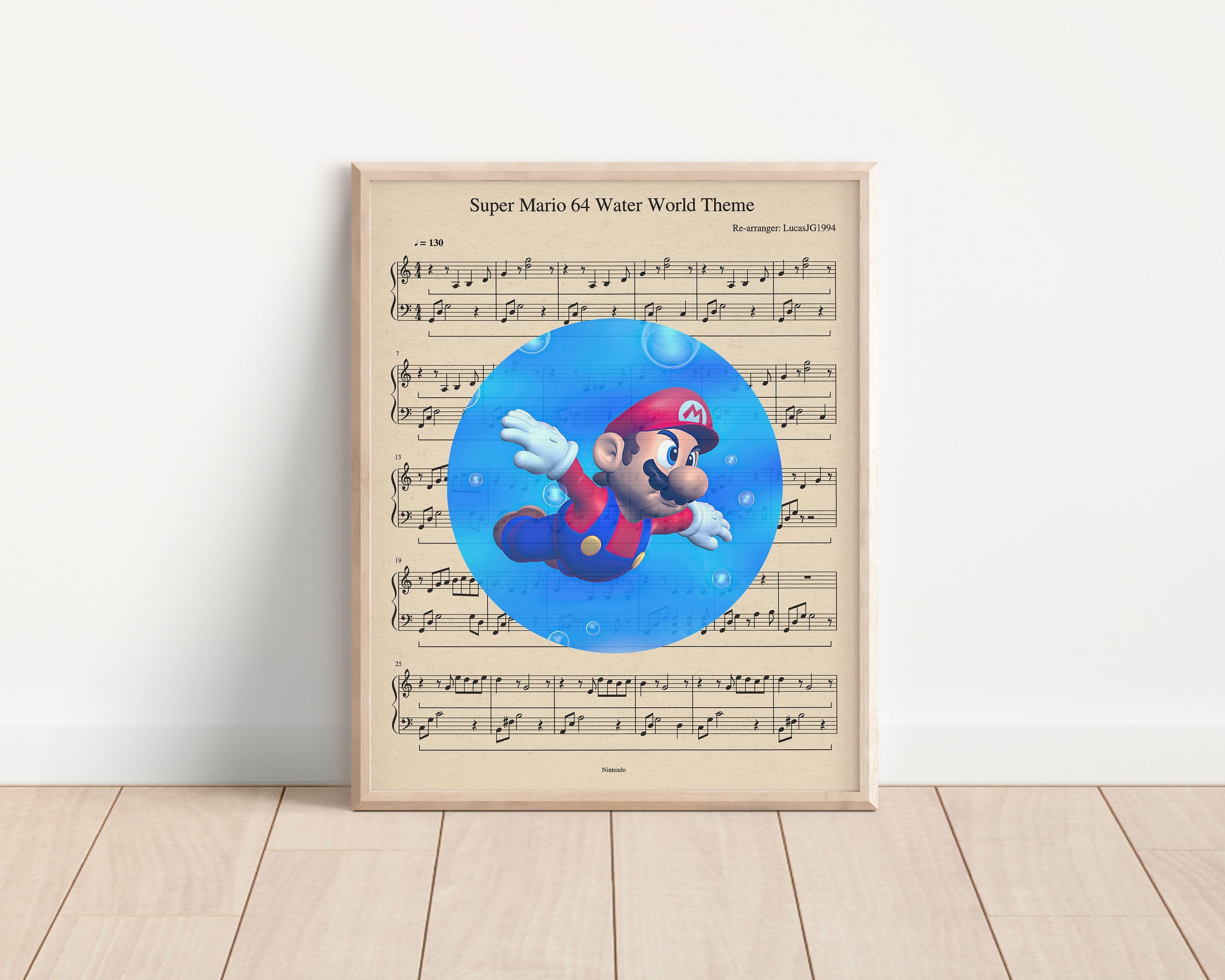Super Mario Themed Music Sheet Art Print, Super Mario 64 Art, Mario ...