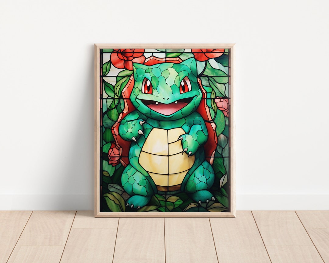 Bulbasaur Inspired Stained Glass Artwork, Video Game Art, Pokemon Decor ...