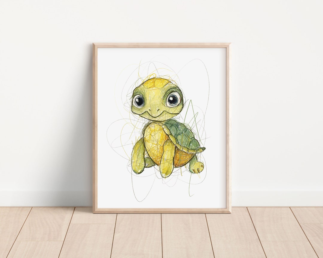 Cute Scribble Drawing of Turtle, Animal Kingdom Art Decor, Kids Room ...