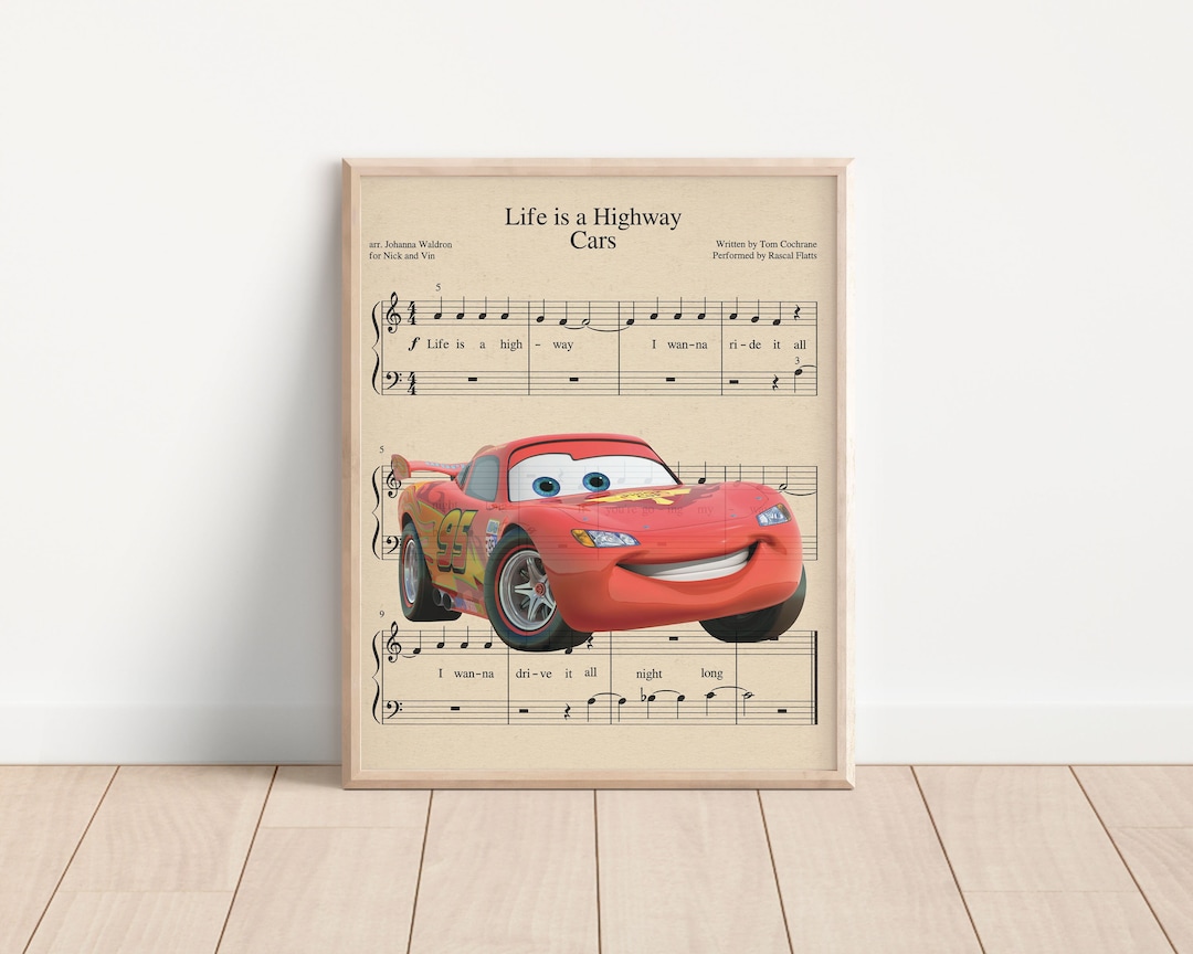 Cars Themed Music Sheet Art Print, Life is a Highway Art Poster ...