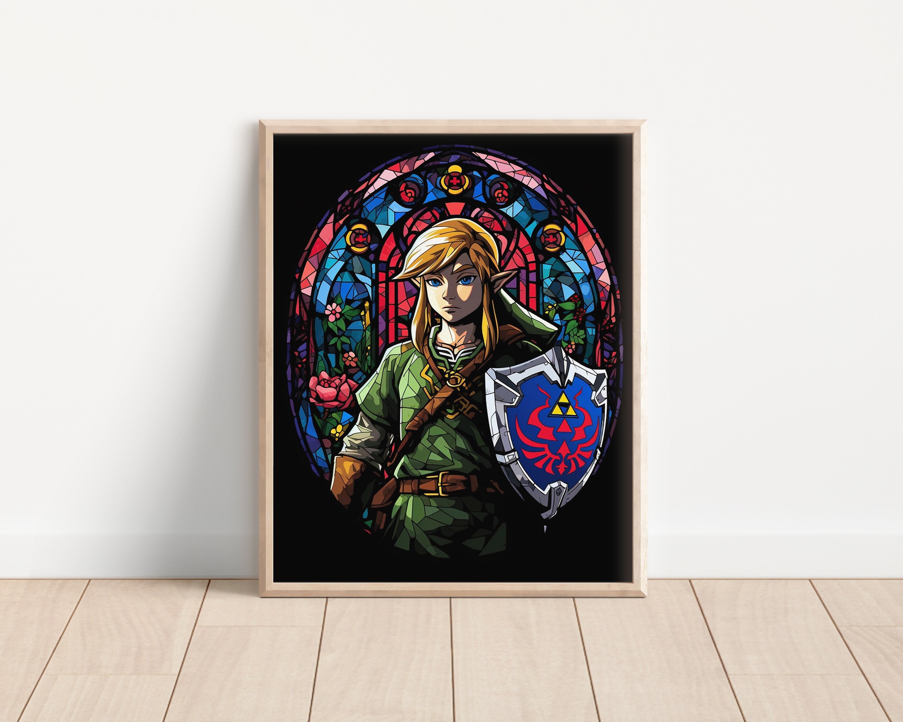Link Inspired Stained Glass Art Print, Legend of Zelda Art Print, Video ...