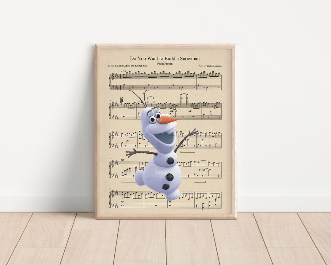 Olaf Themed Music Sheet Art Print, Frozen Art Poster, Snowman Art Print ...