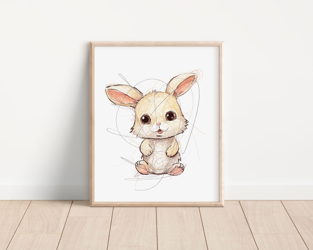 Scribble Bunny Art Print, Rabbit Art Poster, Animal Kingdom Art Print ...