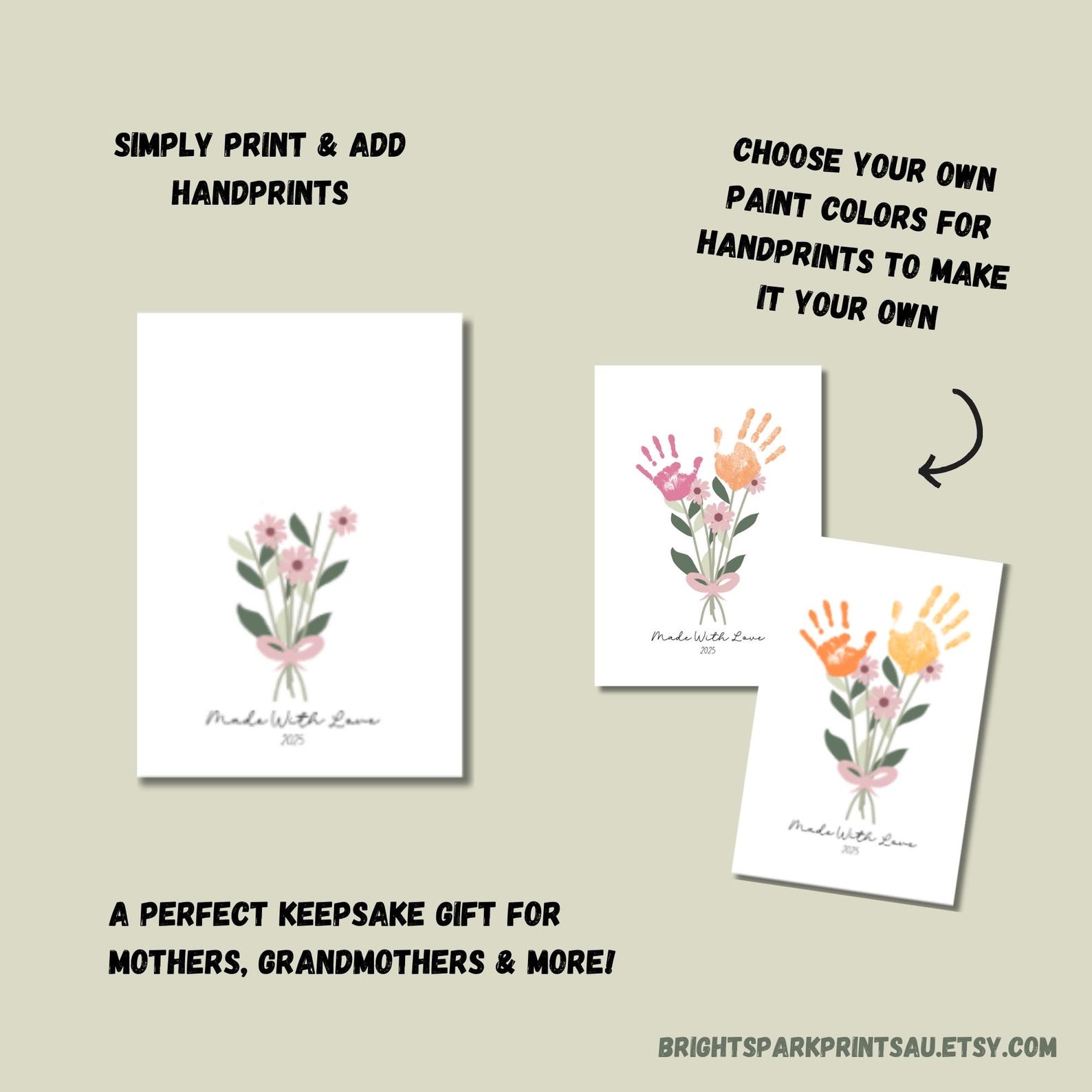 Flower Handprint Art Keepsake Mothers Day 2025 Gift Valentines Day Mom ...
