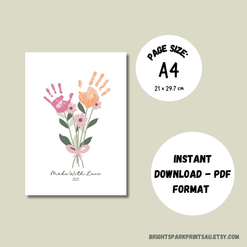 Flower Handprint Art Keepsake Mothers Day 2025 Gift Valentines Day Mom ...