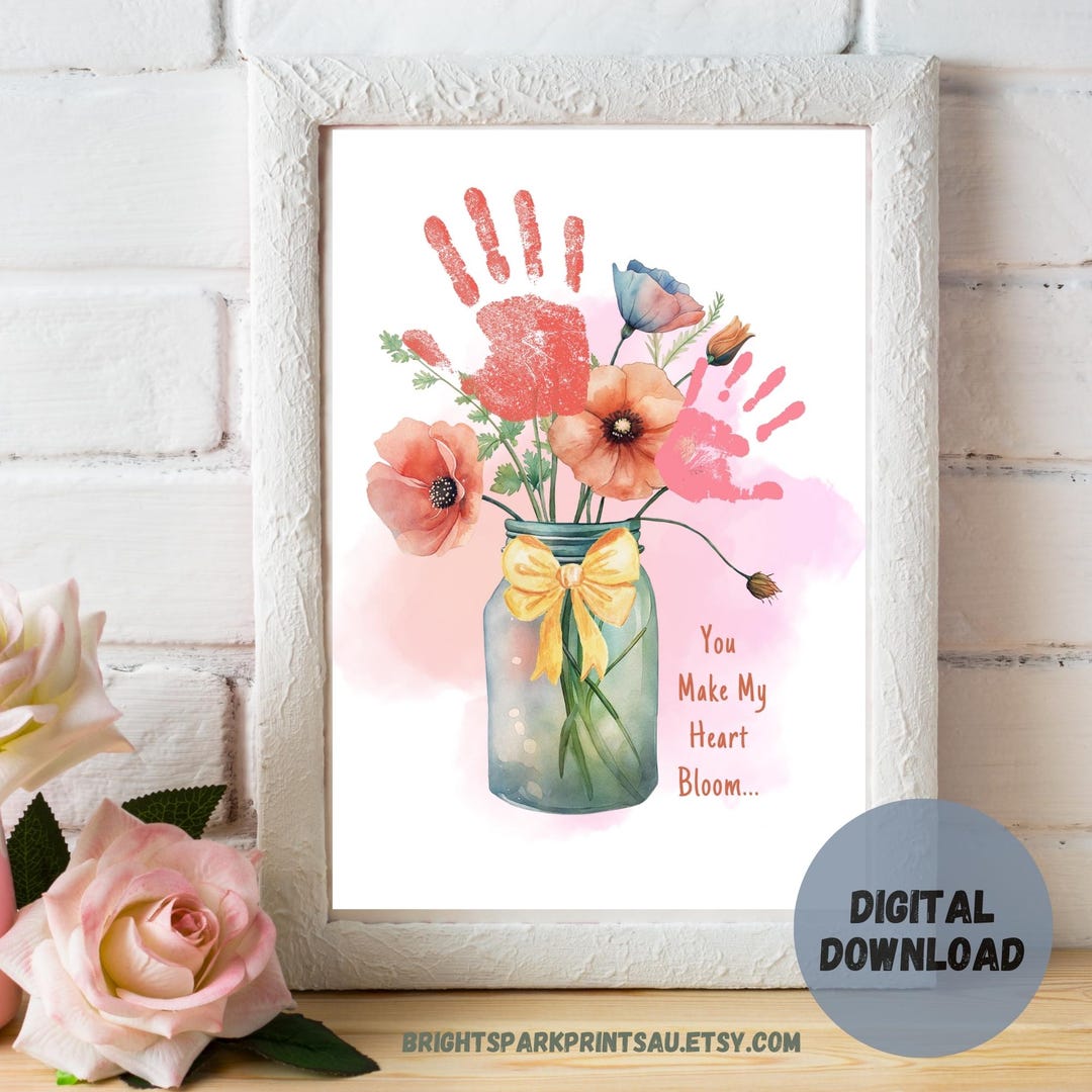Flower Handprint Craft Art, Mothers Day Handprint Art Printable ...