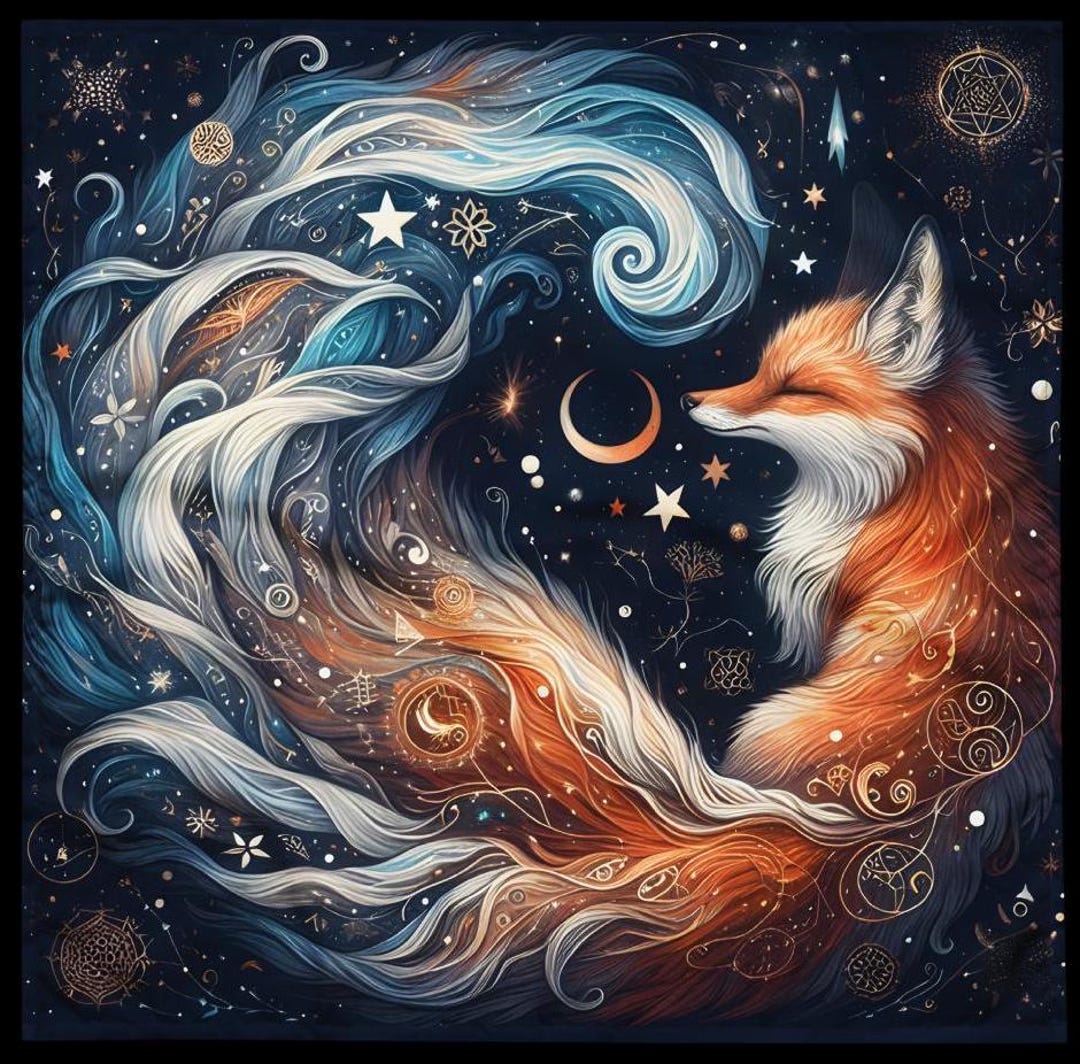 Cosmic Fox Bandana: Fantasy Art Scarf, Whimsical Headband - Etsy