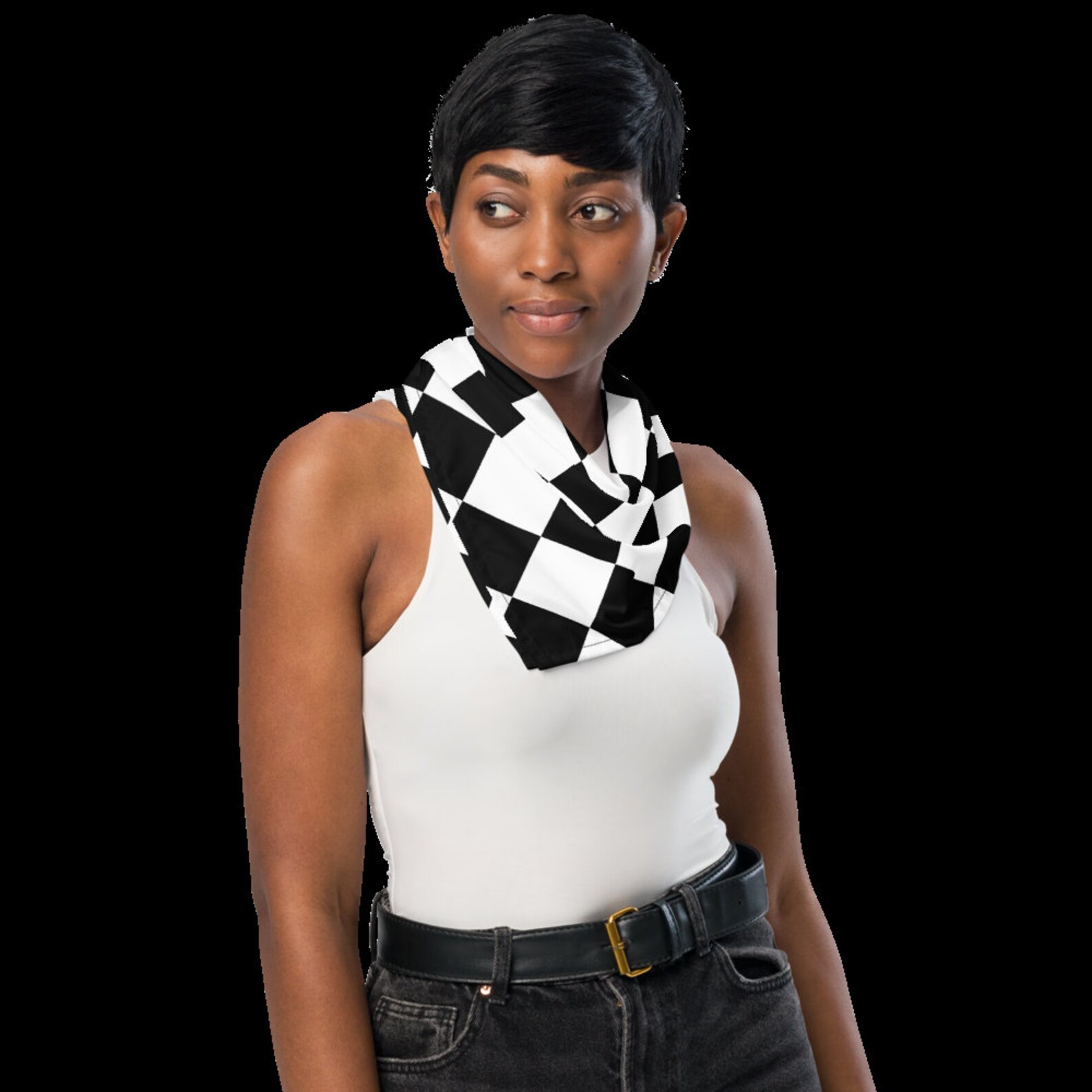 Classic Checkered Bandana, Monochrome Headwrap, Versatile Neck Scarf ...