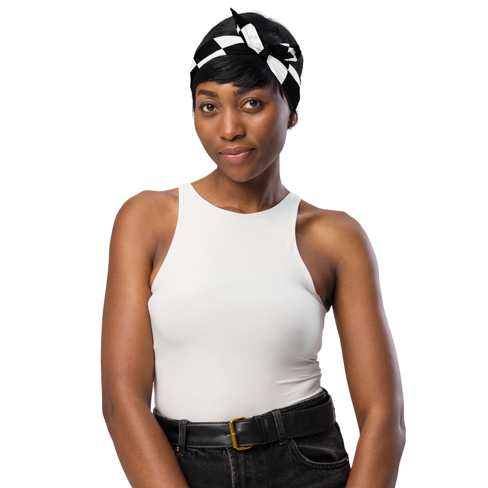 Classic Checkered Bandana, Monochrome Headwrap, Versatile Neck Scarf ...