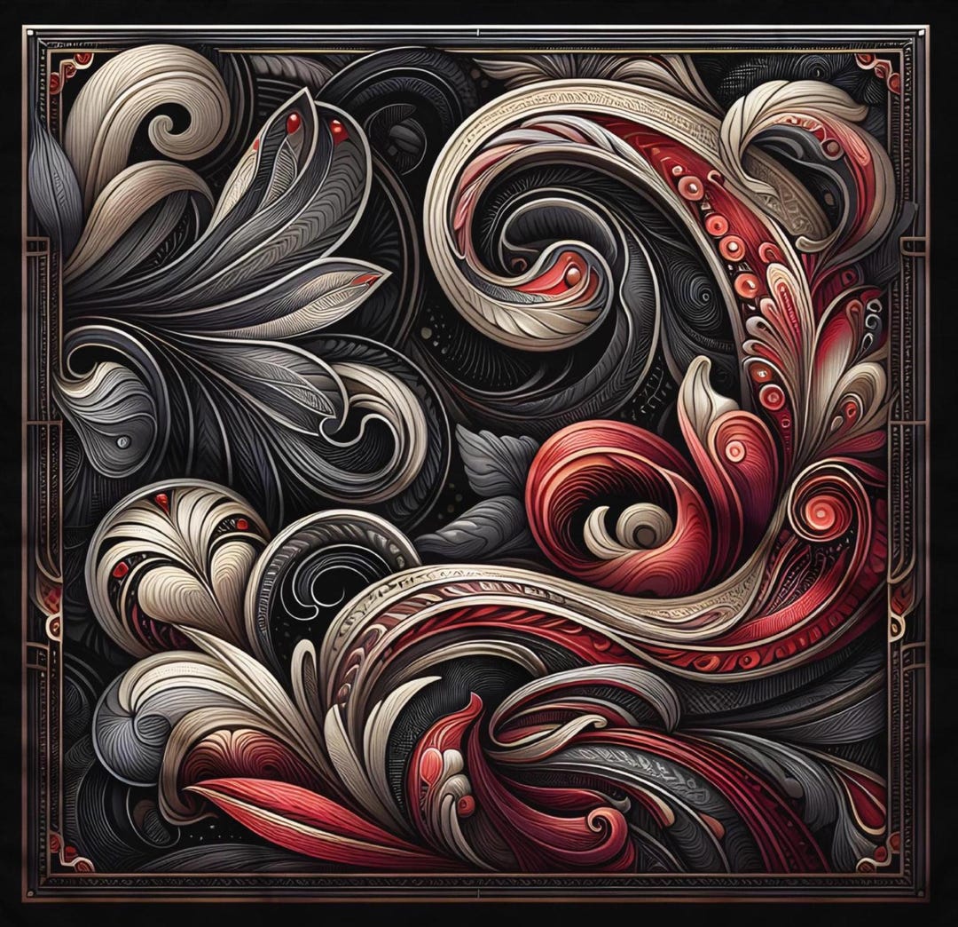 Red Swirl Bandana Gift, Dramatic Pattern Scarf, Artistic Gray White ...