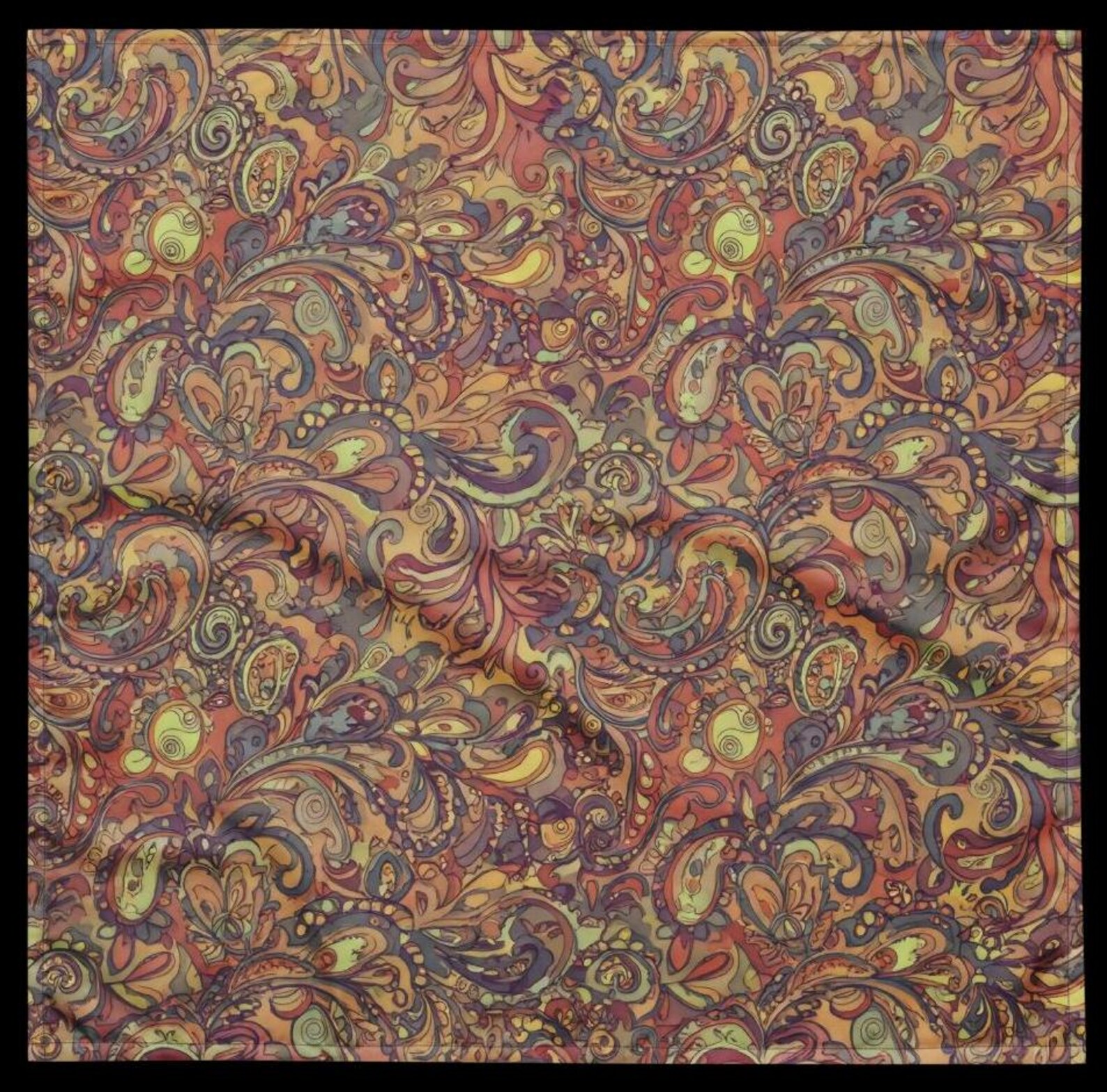 Warm Paisley Bandana, Retro Pattern Scarf, Bohemian Headband, Orange ...