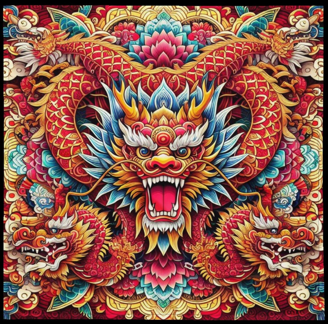 Red and Gold Chinese Dragon Bandana: Eastern Myth Wrap - Etsy