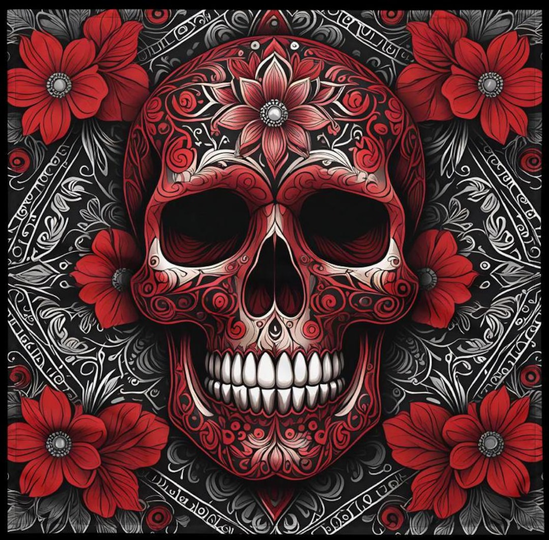 Red Skull Bandana, Edgy Accessory, Bold Red Skull, Stylish Bandana ...