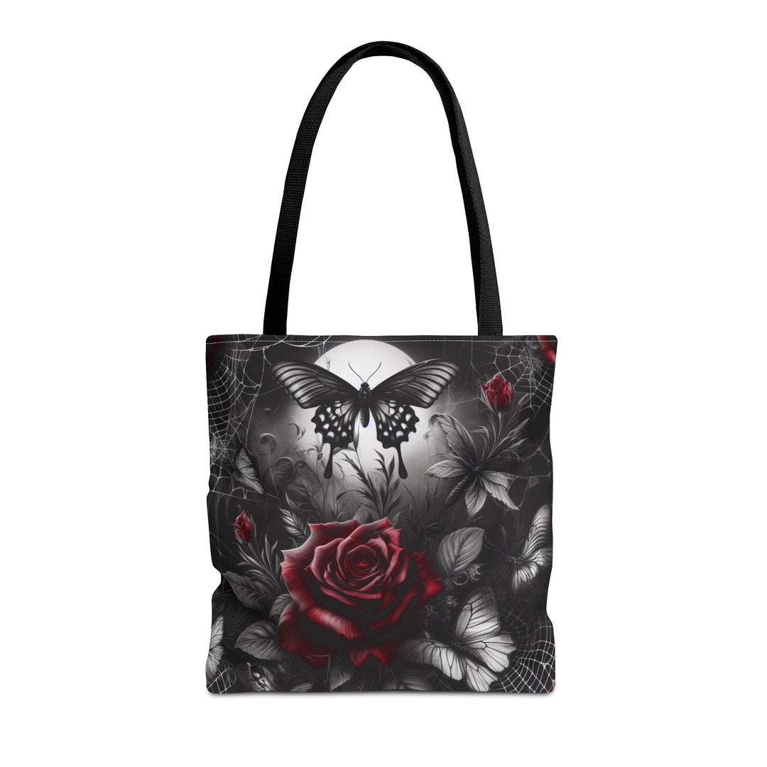 Ethereal Goth Tote, Black & Red Rose, Black Goth Tote, Ethereal Red ...