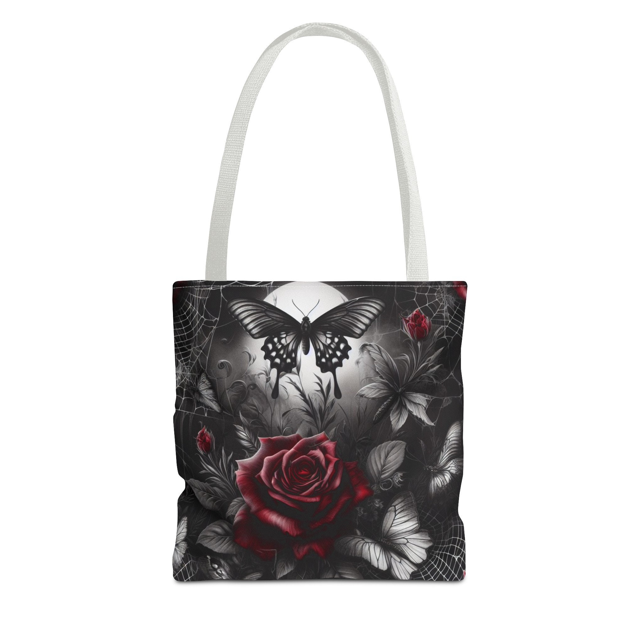 Ethereal Goth Tote, Black & Red Rose, Black Goth Tote, Ethereal Red ...