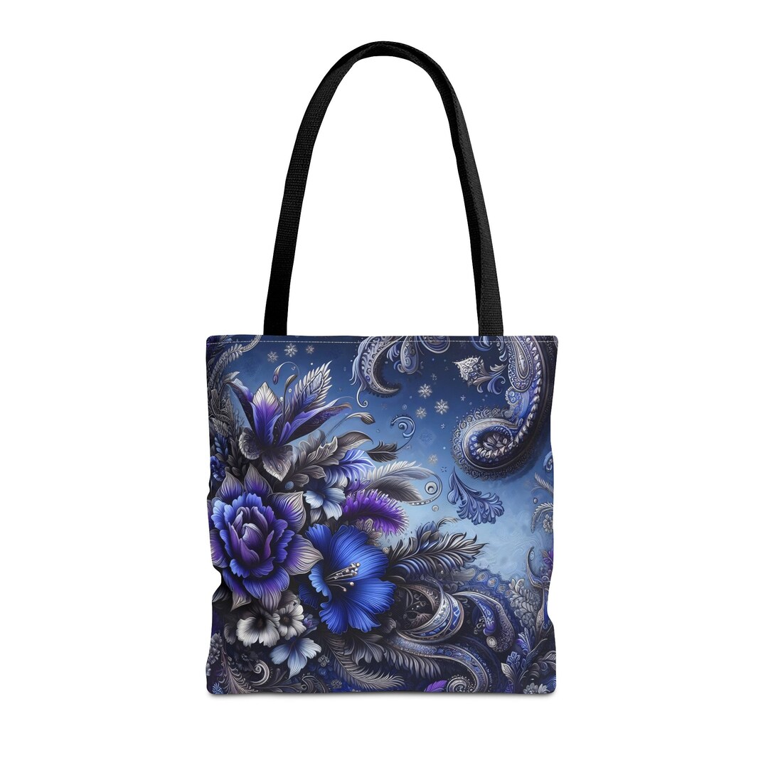 Blue Paisley Tote, Boho Chic Floral Bag, Violet Paisley Handbag ...