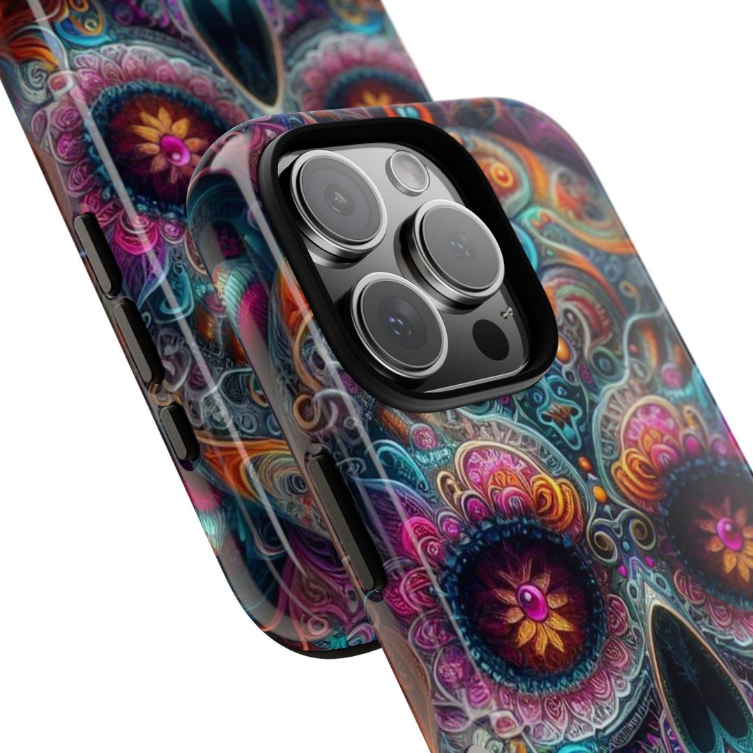 Colorful Sugar Skull Phone Case, Edgy Tough Cases for Halloween, Day of ...