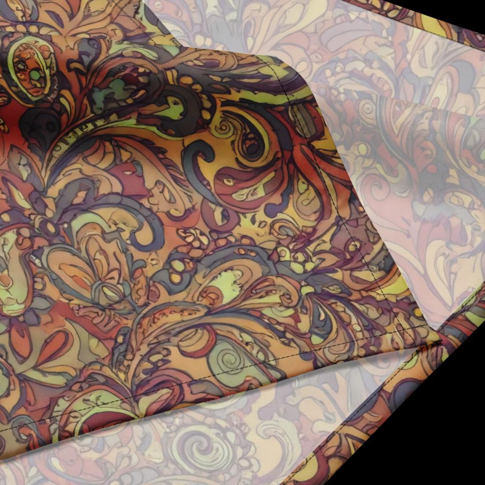 Warm Paisley Bandana, Retro Pattern Scarf, Bohemian Headband, Orange ...