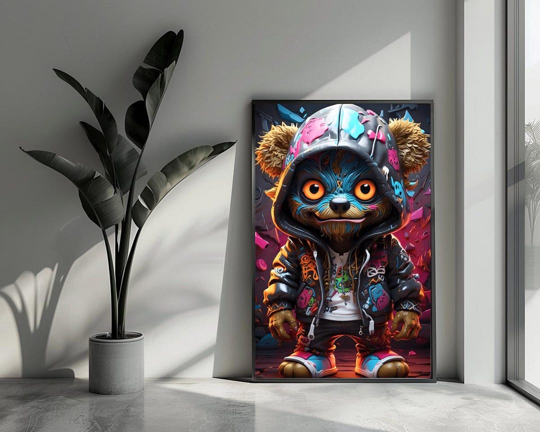 Neon Teddy Poster Cartoon Poster Stylish Poster Fantasy Poster Wall Art ...