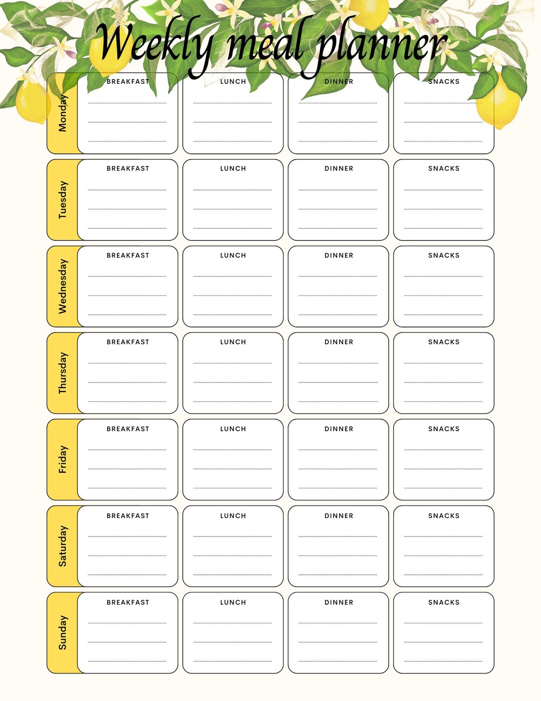 Simple Meal Planner, Weekly Meal Journal, Food Tracker - Etsy