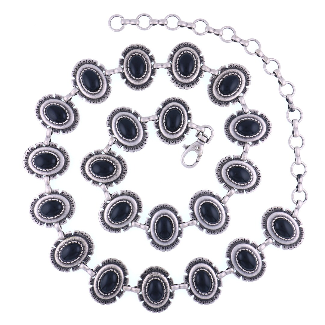 Women's Navajo Style Antique Silver & Black Onix Concho Belt - MADE IN ...