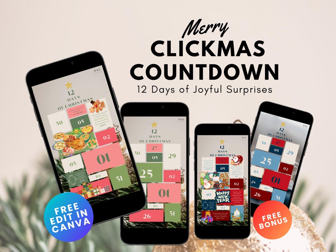 Editable 12 Days of Christmas Countdown Calendar Digital Holiday Gift ...