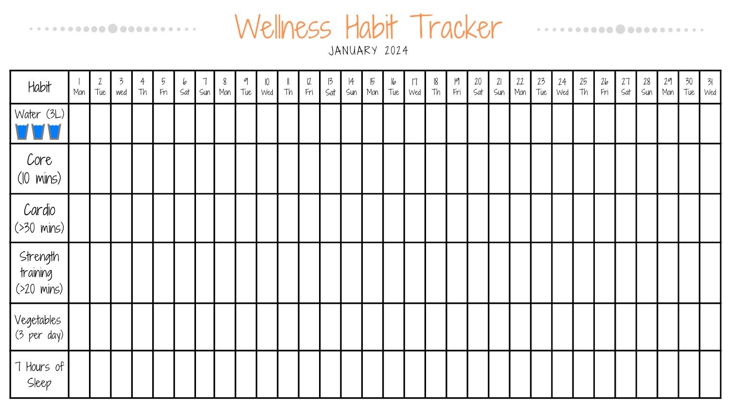 Wellness Habit Tracker - Health/fitness - Etsy