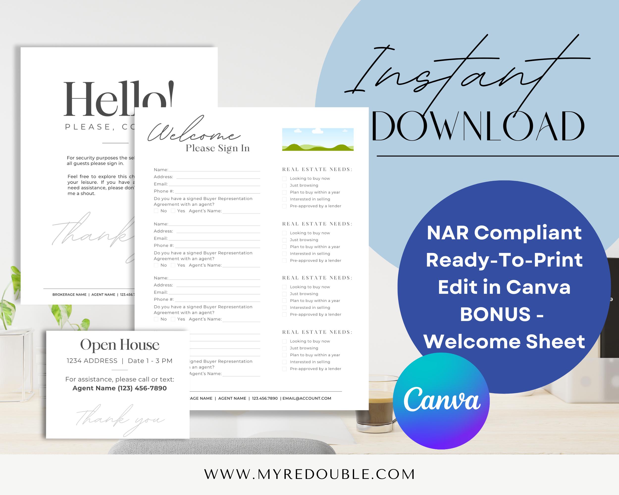 Sleek Open House Templates for Realtors | Editable Open House Sign-in ...