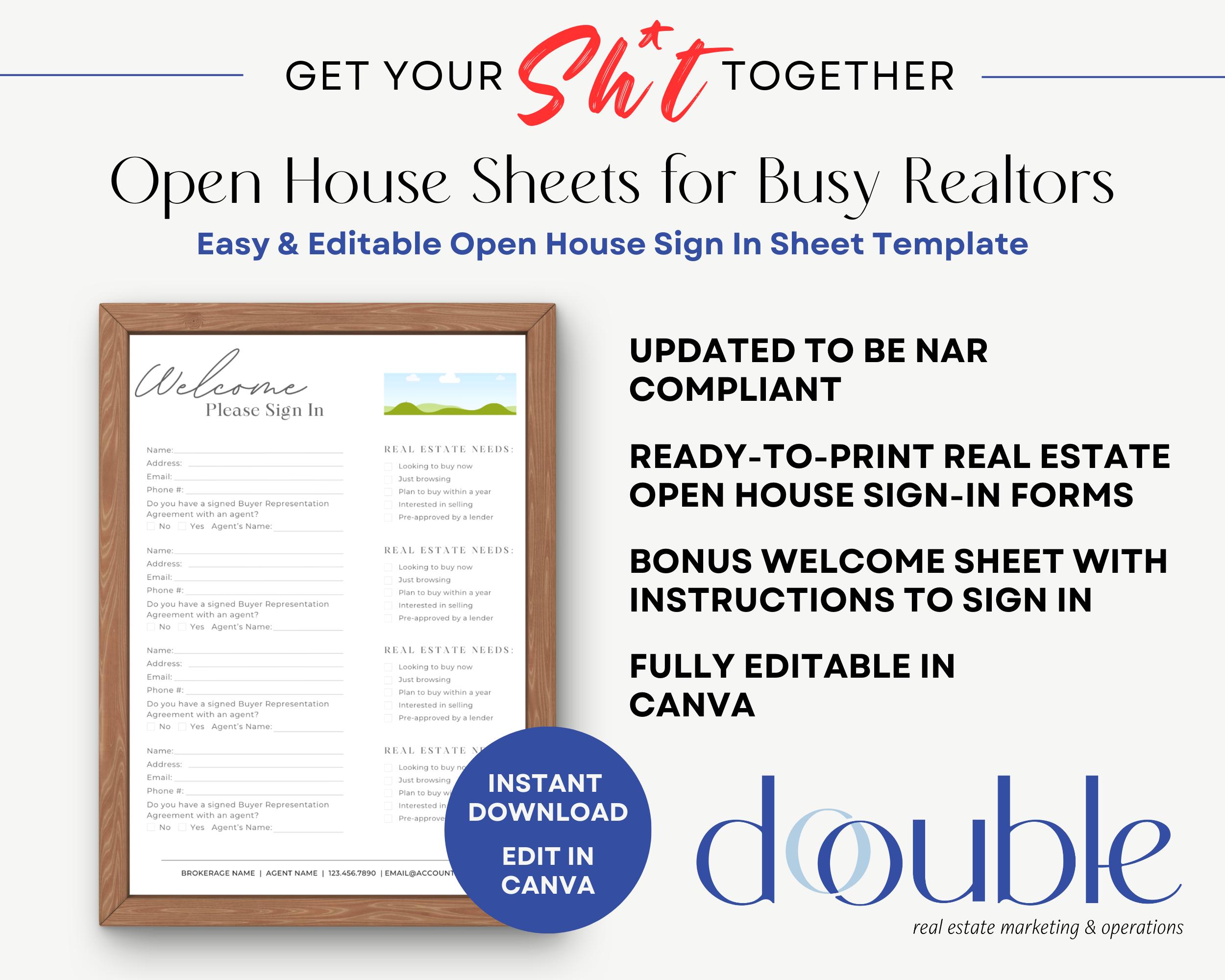 Sleek Open House Templates for Realtors | Editable Open House Sign-in ...
