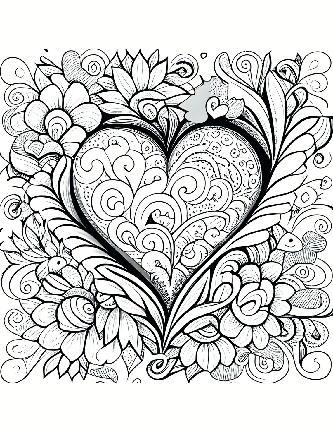 Valentine's Day Flower Heart Coloring Pages - Etsy