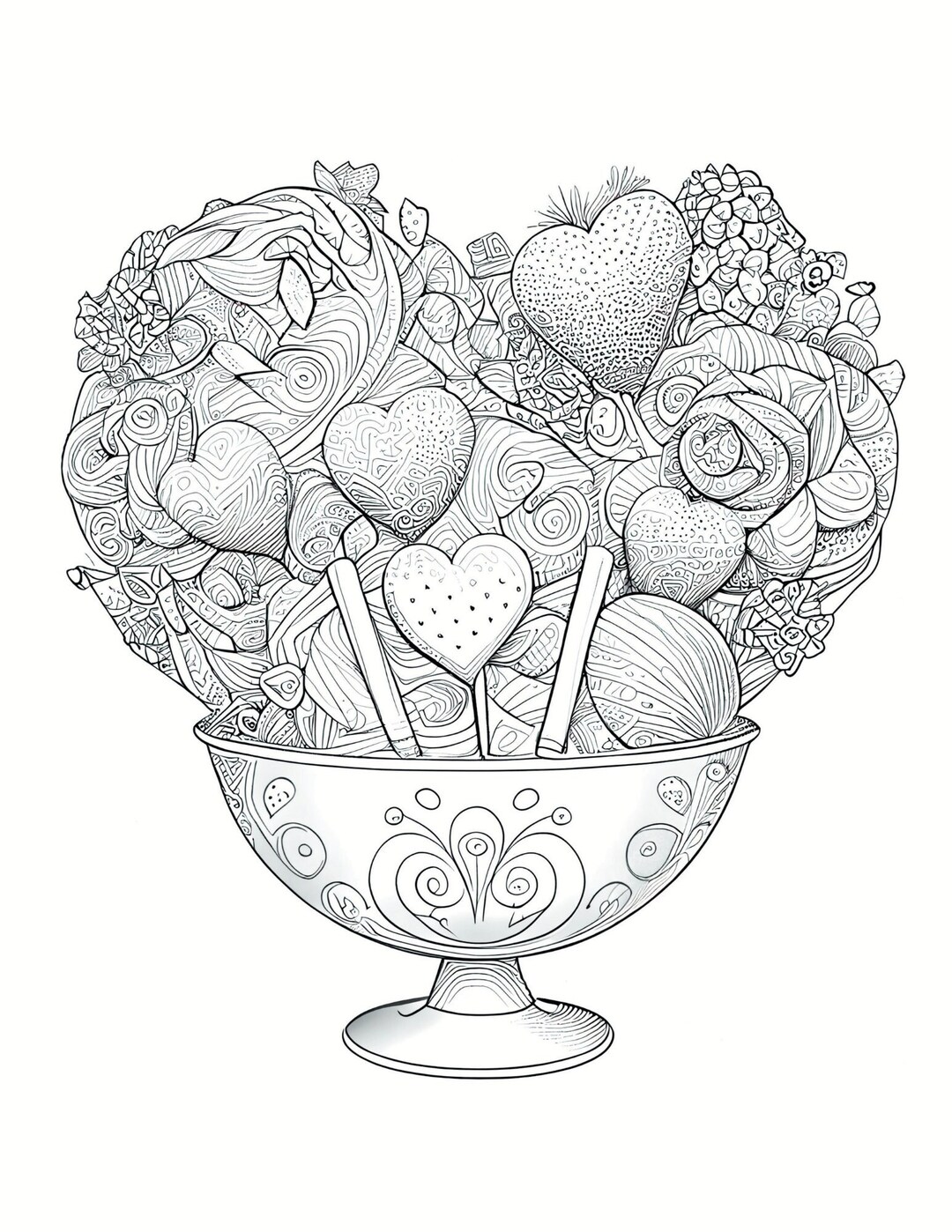 Valentine's Day Flower Heart Coloring Pages - Etsy