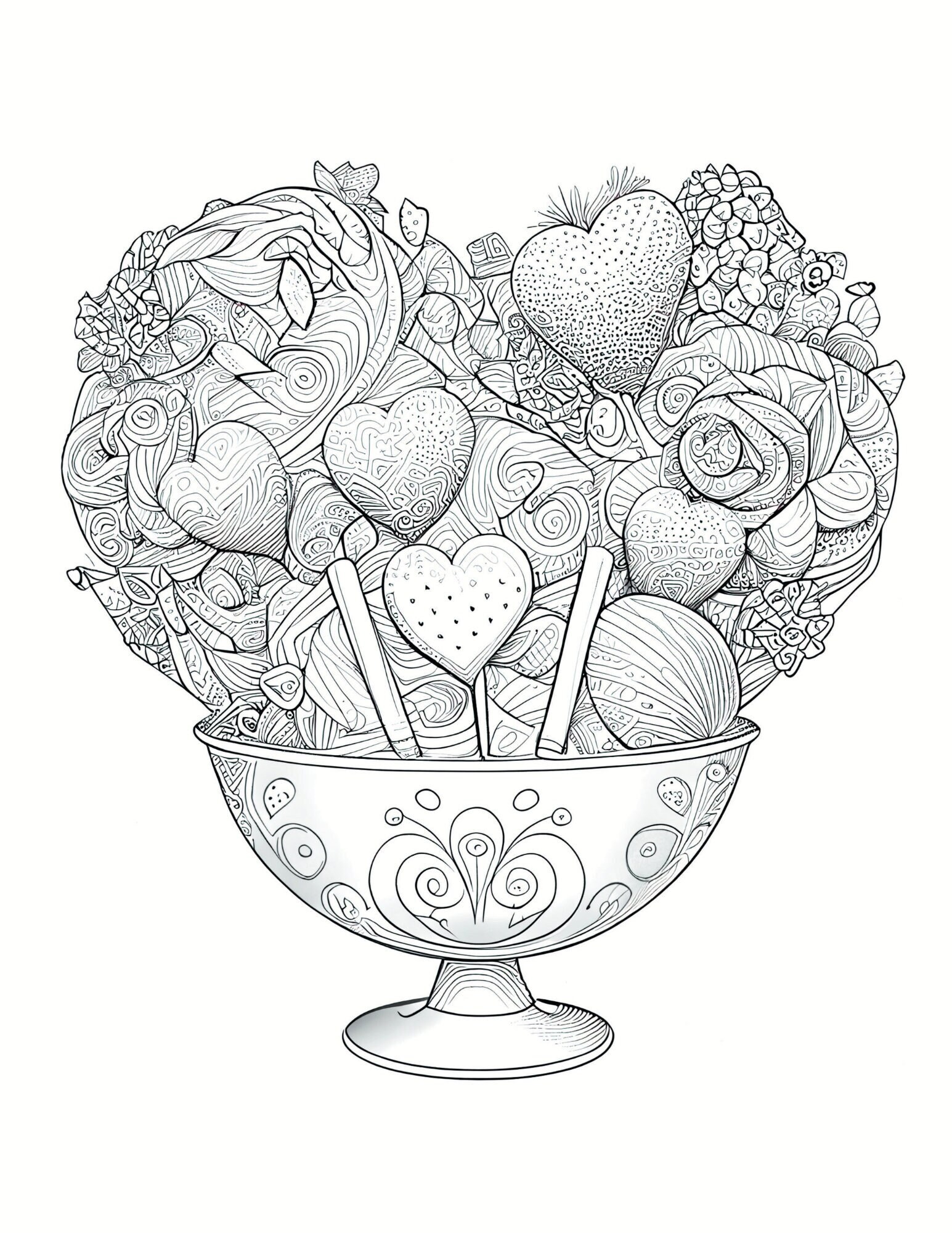 Valentine's Day Flower Heart Coloring Pages - Etsy