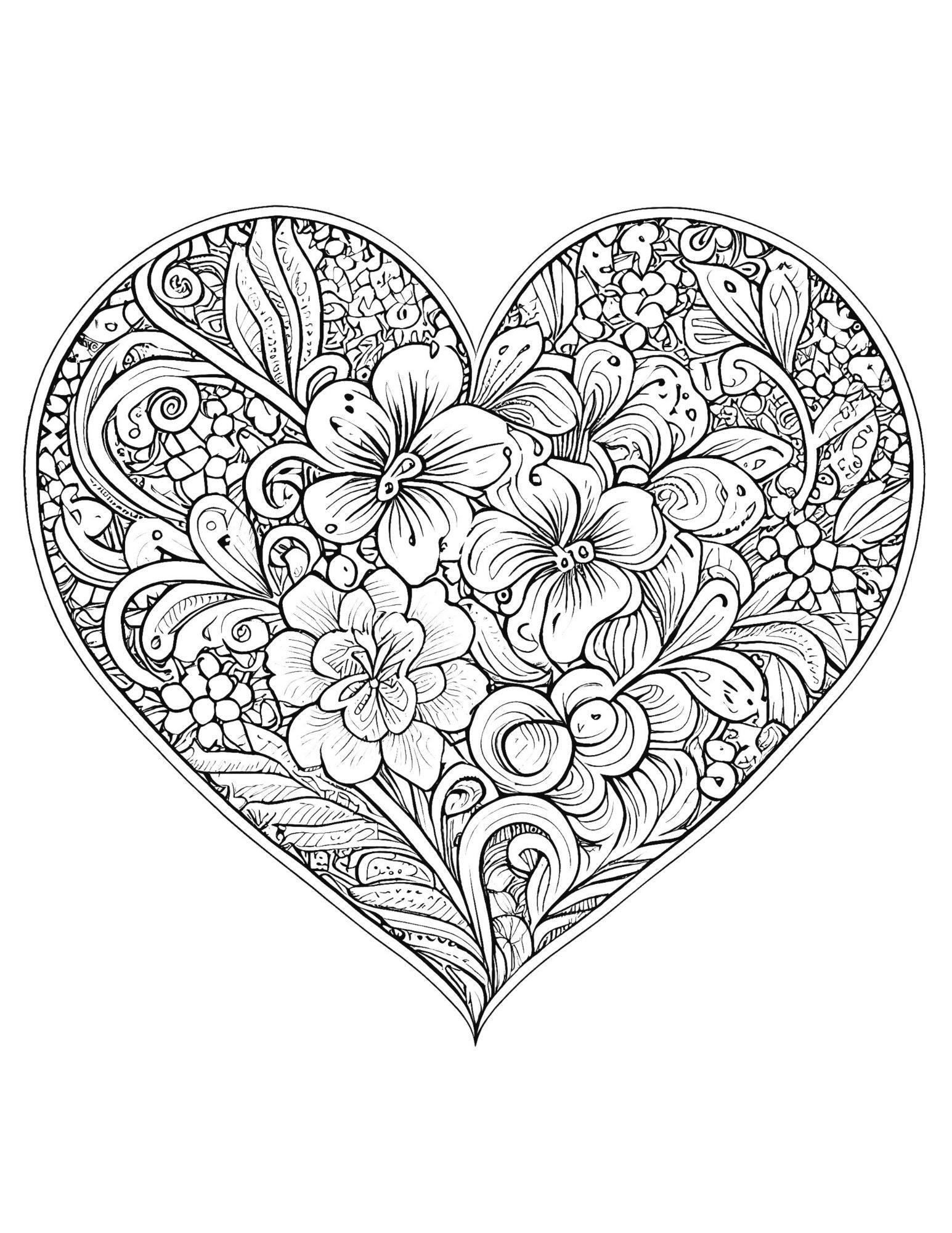 Valentine's Day Flower Heart Coloring Pages - Etsy