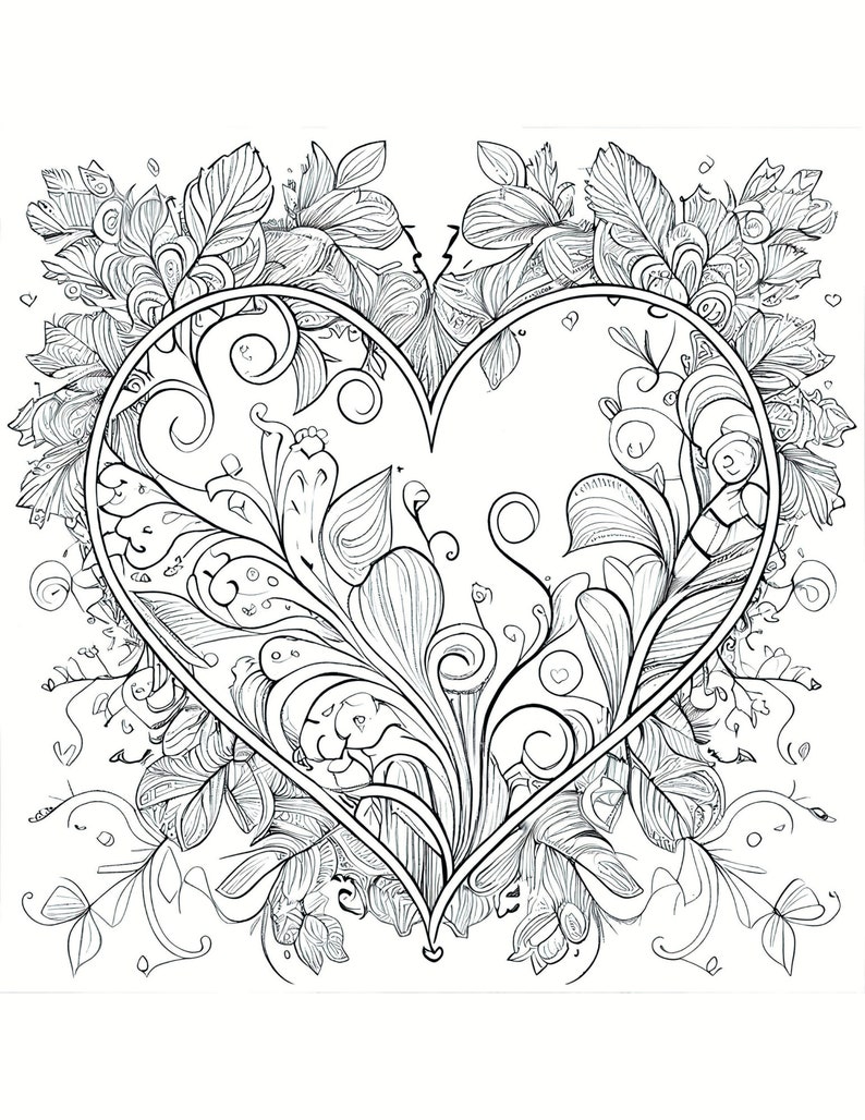 Valentine's Day Flower Heart Coloring Pages - Etsy