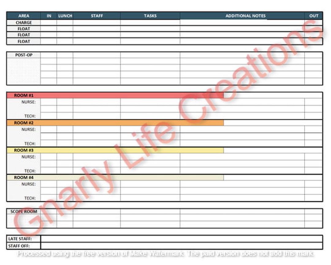 Procedural Daily Staff Assignment Sheet Excel File - Etsy