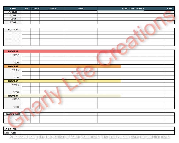 Procedural Daily Staff Assignment Sheet Excel File - Etsy