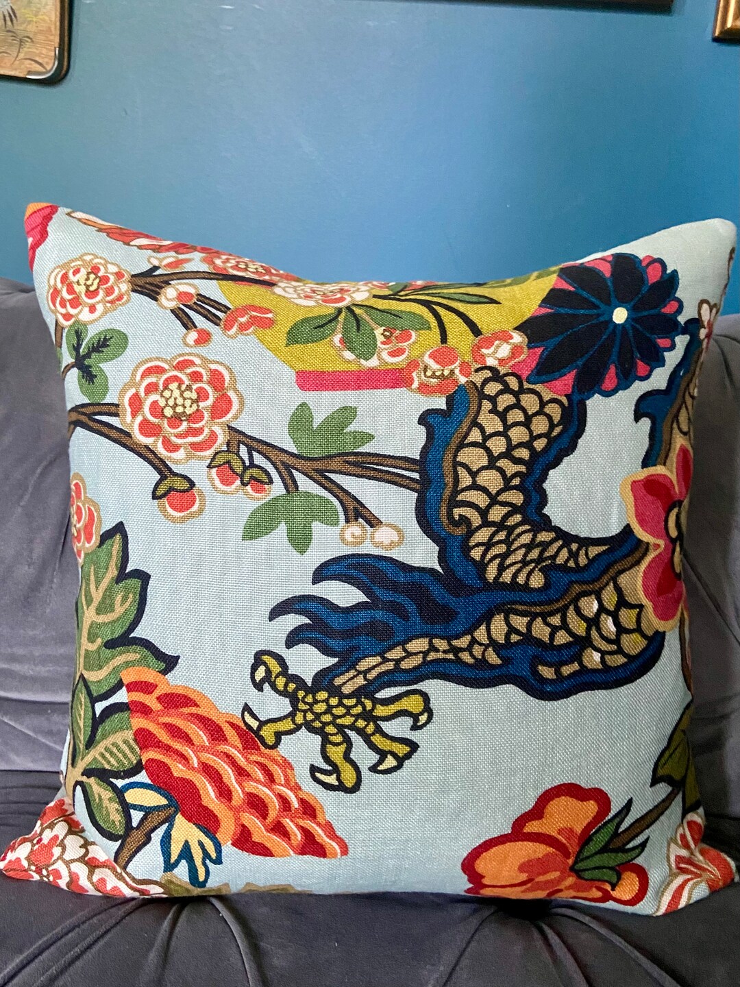 Motif Pillows single Sided 20 X 20 Schumacher Dragon Aquamarine Chiang ...