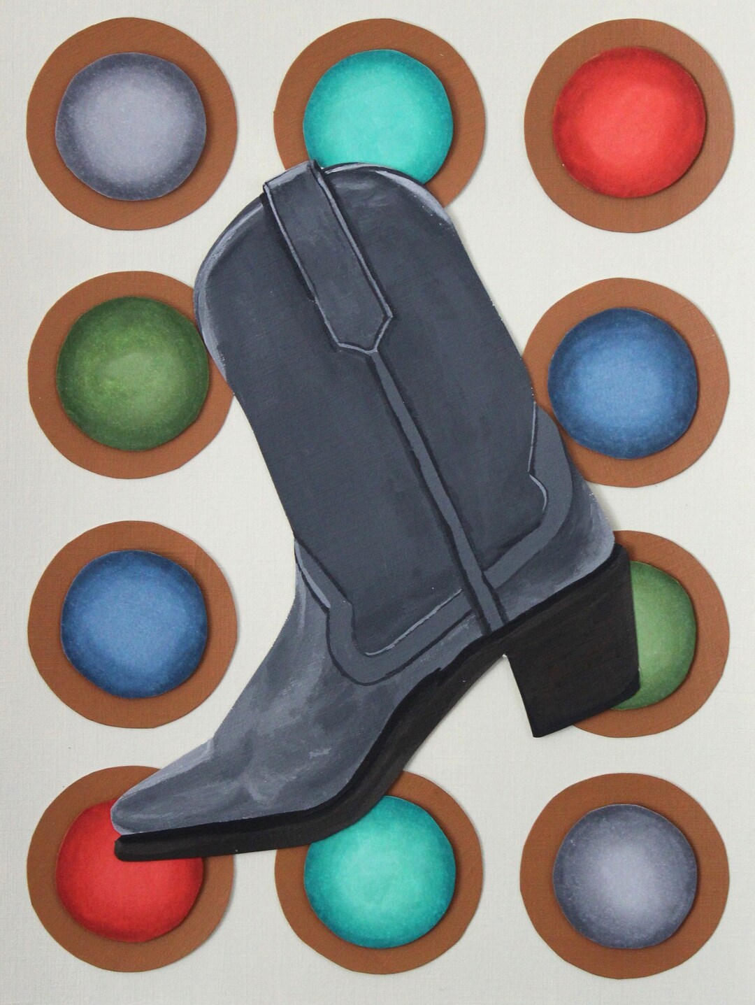 Original Mixed Media Cowboy Boot Artwork Painting on Paper Western ...