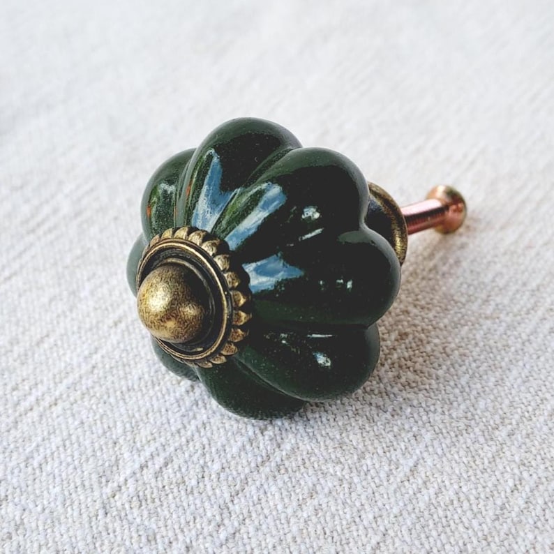 Dark Green Knob - Vintage Style - Farmhouse Style - Elegant Design - Furniture Hardware ...