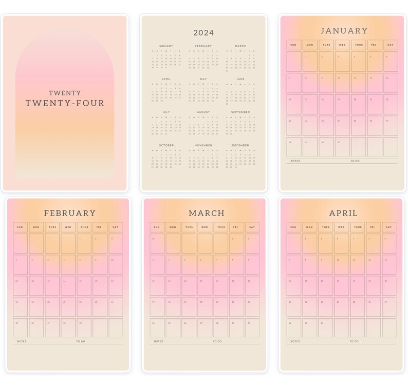 2024 Aura Calendar Printable 2024 Calendar Gradient Calendar Aura ...