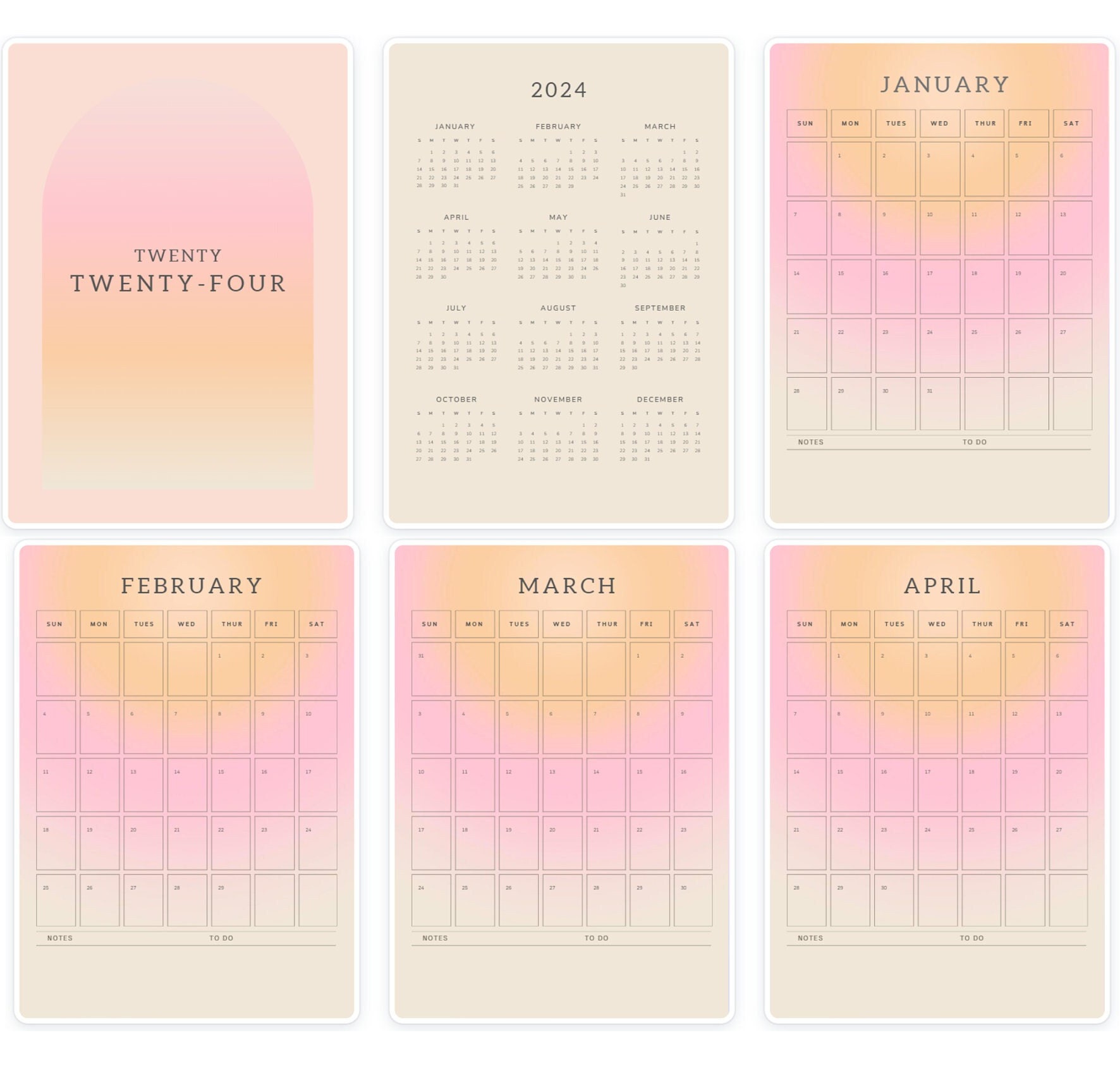 2024 Aura Calendar Printable 2024 Calendar Gradient Calendar Aura ...